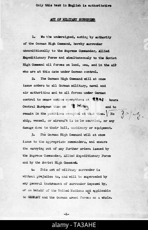 Second page of the document of surrender of the Wehrmacht in Reims ...
