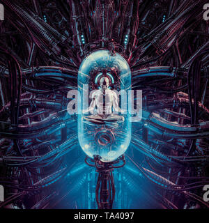 The human pod / 3D illustration of science fiction scene showing human ...