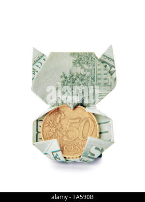 Origami cat made of dollar banknote on white background Stock Photo - Alamy