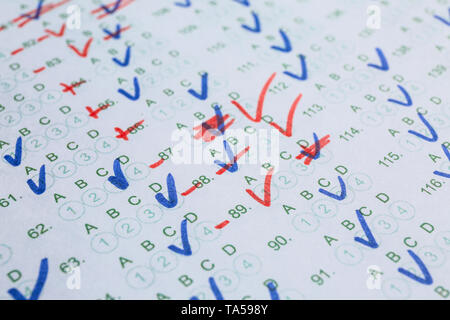 Checked answer sheet, closeup. Concept of passing exam Stock Photo - Alamy