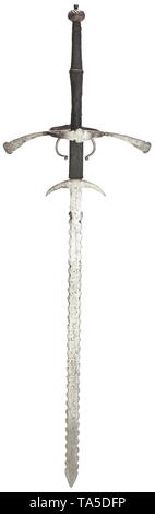 A South German two-handed flamberge, circa 1580 Sturdy blade with waved ...
