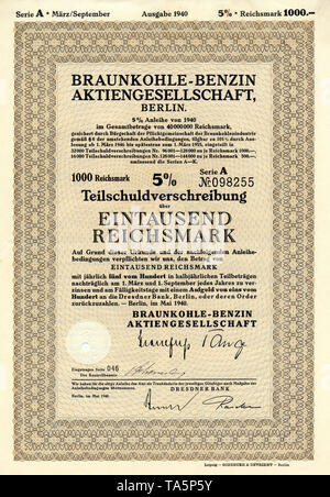 Historic stock certificate, Reichsmarks obligation, Germany ...