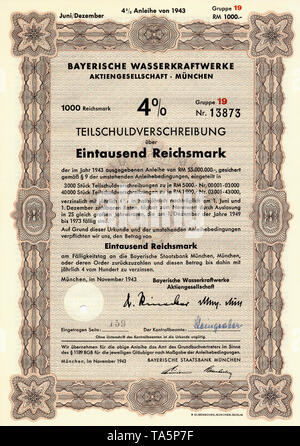 Historic stock certificate, Reichsmarks obligation, Germany ...