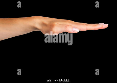 Female keep hand straight, side view. Isolated with clipping path Stock ...