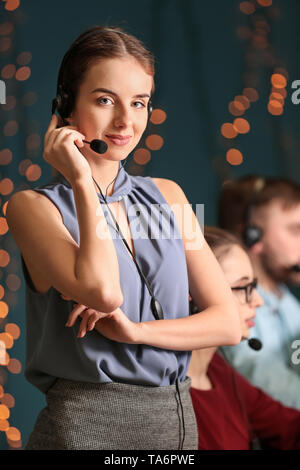 Female technical support call center dispatcher on white background Stock Photo - Alamy