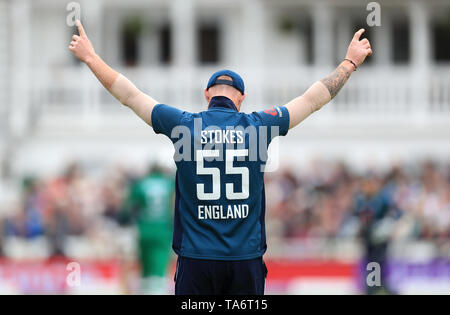 Ben Stokes #55 of England celebrates a wickets with team-mates during ...