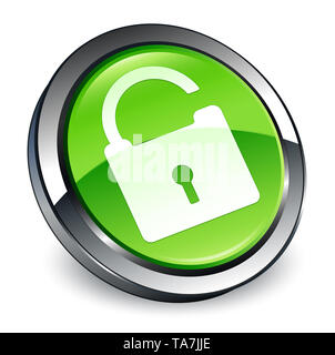 Unlock icon isolated on 3d soft green round button abstract ...