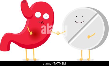 Cartoon stomach character unhealthy sick perforated ulcer emoji emotion ...