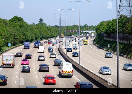 The busy M25 Motorway between Junction 11,Wisley and Junction 10 ...