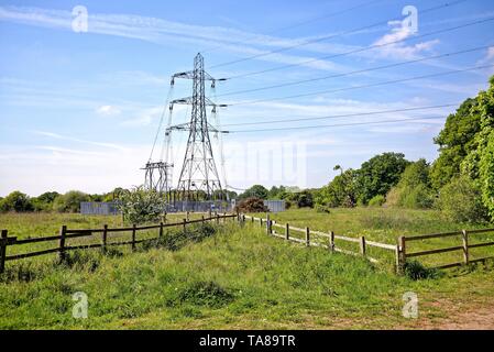Electricity pylon and sub station ,England,uk Stock Photo - Alamy