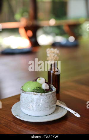 Japanese dessert Anmitsu green tea ice cream red bean and moji Stock ...