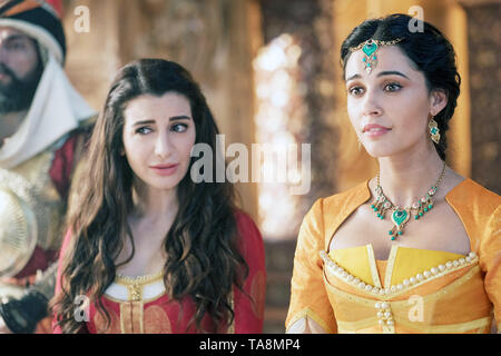 ALADDIN, from left; Nasim Pedrad as Dalia, Naomi Scott as Jasmine ...