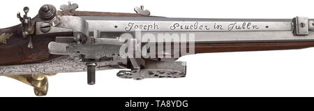 A wheellock rifle, Joseph Gruber, Tulln, circa 1730 Rifled bore in 14 ...