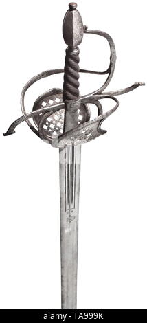 A German Pappenheim rapier,circa 1630 Double-edged blade of flattened ...