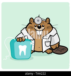 Dental hygiene for kids. Cartoon beaver with clean teeth holding a ...