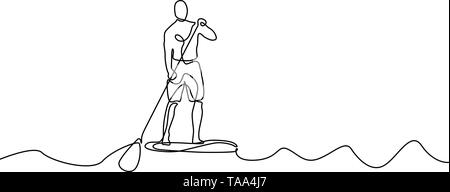 Paddle board vector illustration. One line drawing art with lettering ...
