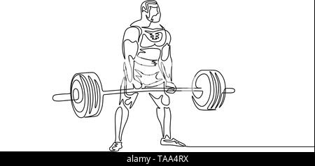 Continuous one line drawing powerlifter perform deadlift. Powerlifting ...