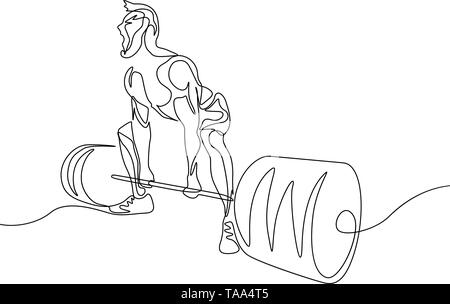 Continuous one line drawing powerlifter perform deadlift. Powerlifting ...