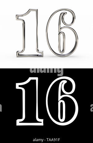 Silver number sixteen years (number 16 years) with shadow, front view ...