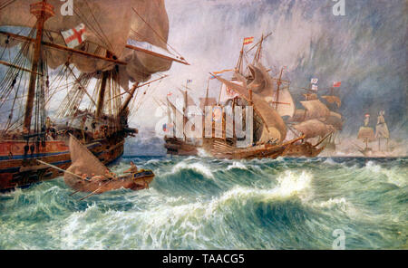 Sir Francis Drake Capturing a Spanish Galleon 1588 Armada invade ...