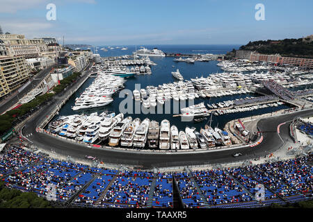 A view of cars passing the Tabac and Louis Chiron corners around Monaco ...