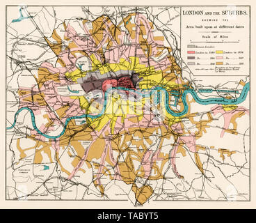An old map showing the growth of the city of London 1600-1900 Stock ...
