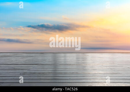 Wood square floor and beautiful sky at sunrise Stock Photo - Alamy