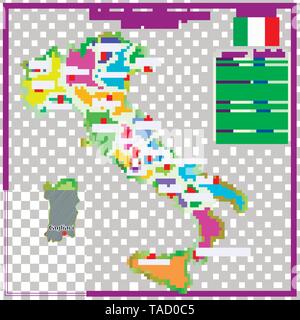 Italy map. Country poster with regions. Shape of Italy with country ...