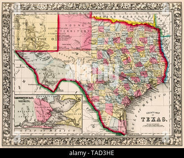 County map of Texas, and Indian Territory., 1875 Stock Photo - Alamy