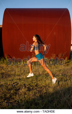 girl athlete runner running side view black silhouette Stock Photo ...