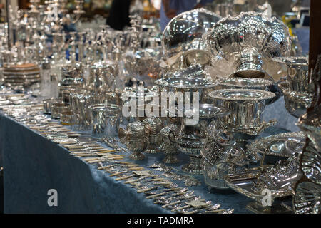 Silverware Stand with Cutlery, Tray, Plates and Vases Stock Photo - Alamy