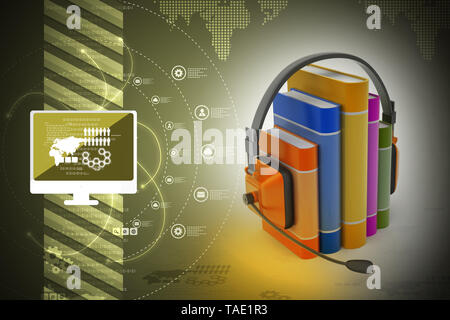 audio book concept with headphones and books Stock Photo - Alamy