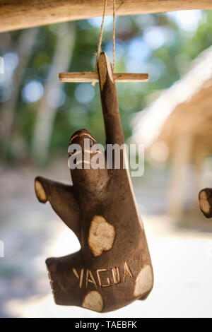 Ornaments made by Yagua tribe members are for sale on the Yagua village ...