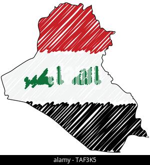 Iraq sketch scribble map drawn on checkered school notebook paper ...