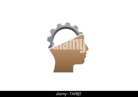 Creative Engineer Worker Gear head Brain Logo Vector Design Icon Symbol ...