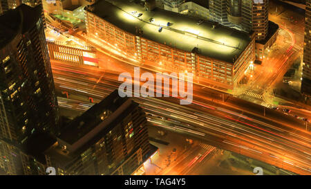 An aerial of Toronto expressway after dark Stock Photo - Alamy