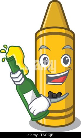 Crayon Mascot with Beer - A cartoon illustration of a Crayon Mascot ...