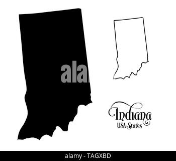 Indiana US state map outline dotted border. illustration. Two-letter ...