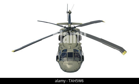 military helicopter top view isolated on white. 3d rendering Stock ...