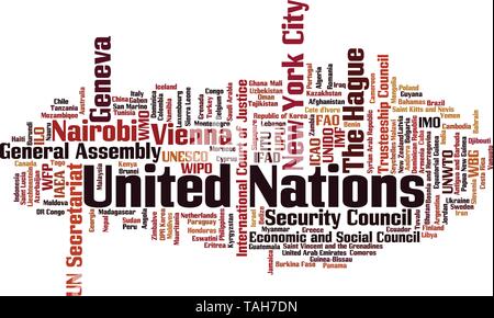 United Nations word cloud concept. Collage made of words about United ...