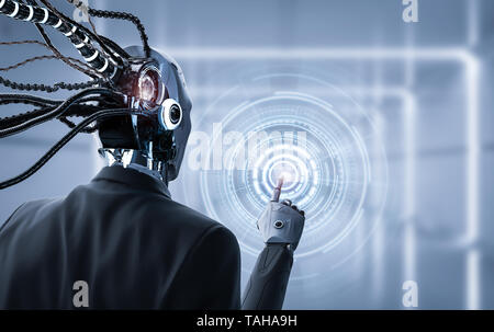 3d rendering rear view humanoid robot arm crossed on white background ...