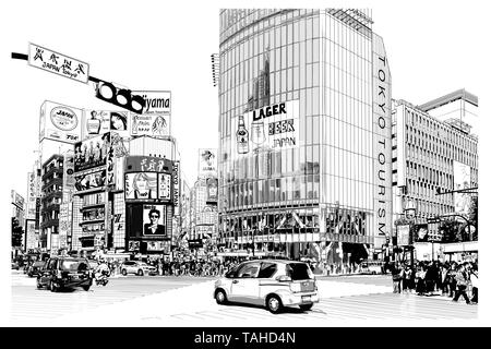 TOKYO, famous Shibuya crossroad - Vector illustration (all ...