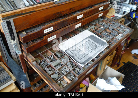 Letterpress Type in traditional printers type drawers Stock Photo - Alamy