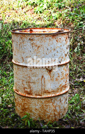 The blue and green metal barrels isolated on a white background Stock ...