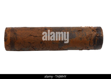 very dirty rusty water filter on white background Stock Photo - Alamy