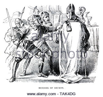 An old engraving of the assassination of Thomas Becket (Thomas à Becket ...
