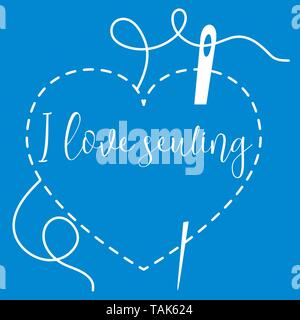 Vector illustration with heart stitches and needle with thread. Tools ...