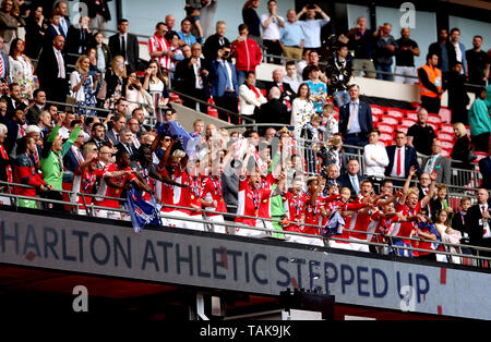 Charlton Athletic lift the trophy after winning the Sky Bet League One ...