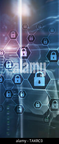 Vertical Panorama Banner. Cybersecurity, Information privacy, data ...