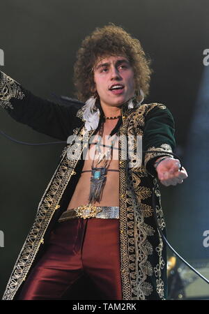 Singer Josh Kiszka is shown performing on stage during a live concert ...